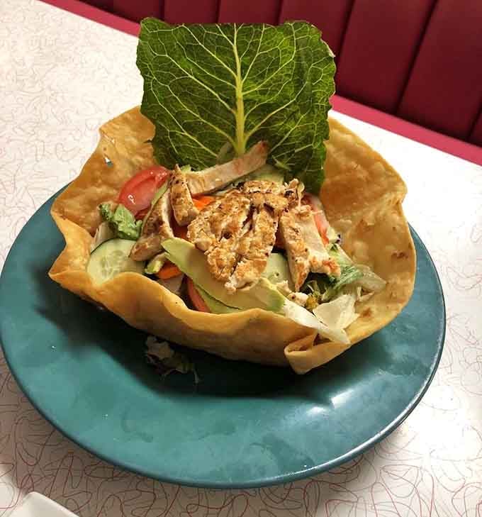 Even the salads get the retro treatment here, served in crispy tortilla bowls like edible works of art.