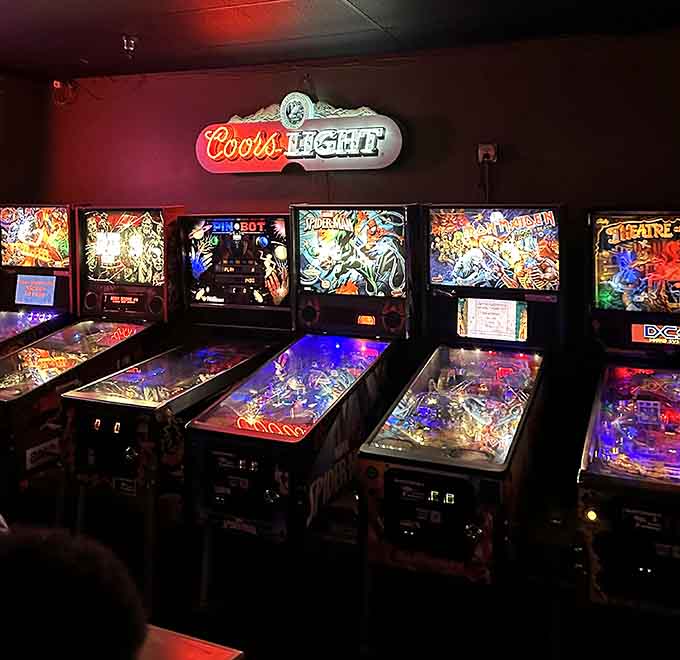 Pinball machines lined up like soldiers, ready to transport you back to when arcade games ruled the entertainment world completely.