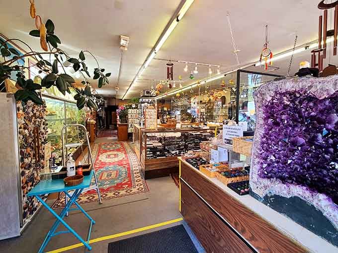 Crystals and geodes sparkle like treasure in this shop where spiritual seekers and rock collectors find their happy place.
