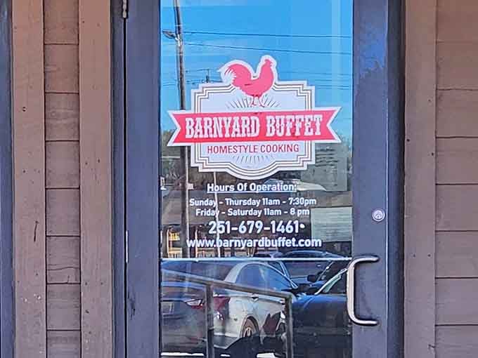 The door decal spells out the hours and the promise: homestyle cooking awaits those who seek genuine Southern flavor.