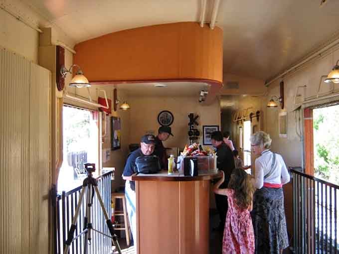 The onboard snack bar serves refreshments with a side of nostalgia, making every bite taste a little sweeter.