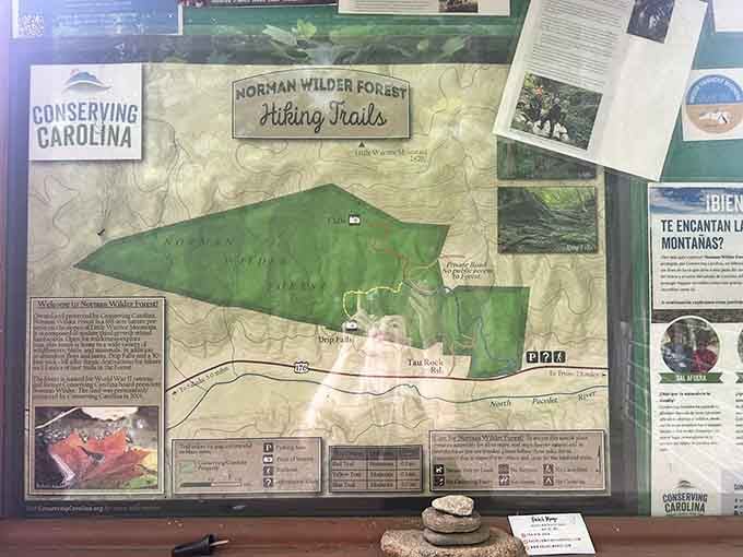 The information board displays trail maps and details, giving you everything you need except an excuse to get lost.
