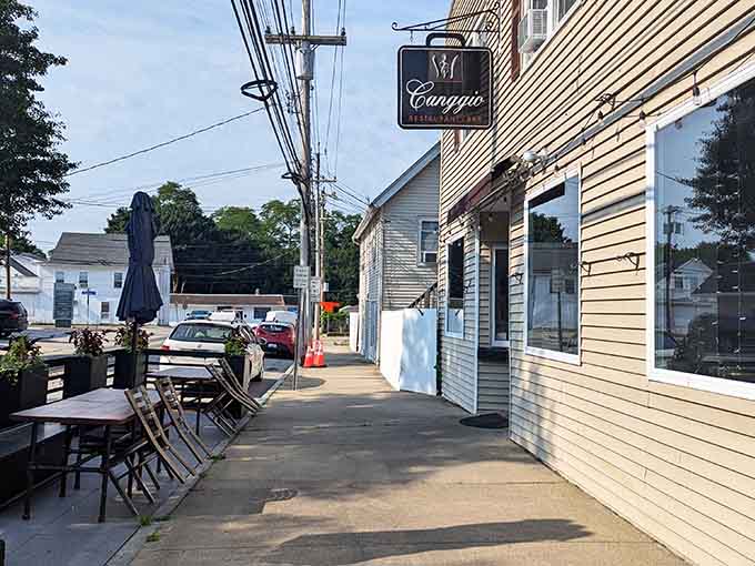 Sidewalk seating beckons diners to enjoy meals outdoors, weather permitting and mosquitoes willing to cooperate for once.