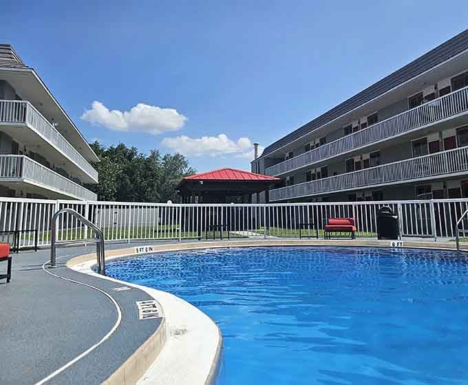 Equus Inn's pool suggests vacation vibes are available right here, no airport required.