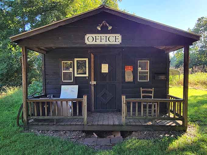 The office cabin looks like where serious Civil War-era business decisions happened over whiskey and heated debates.