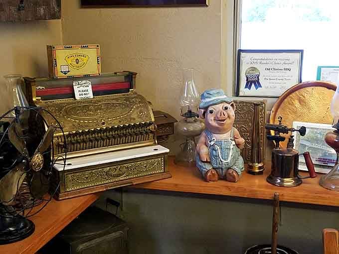 An ornate cash register and cheerful pig figurine guard the counter like relics from a simpler, tastier era gone by.