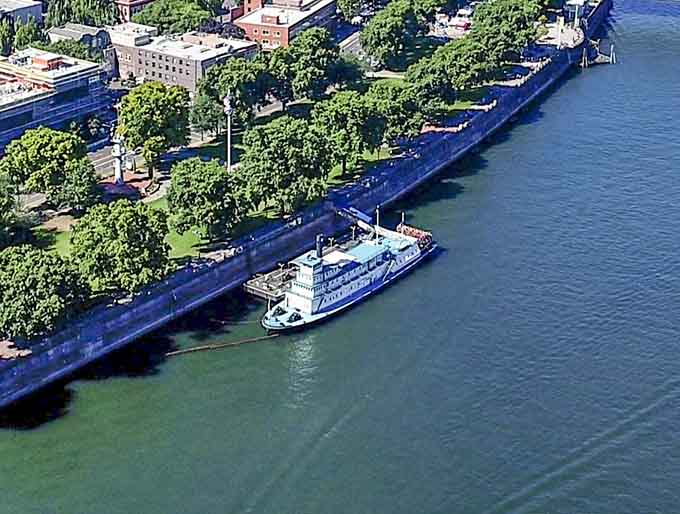 From above, the Portland looks like a toy boat, but this aerial perspective reveals its impressive size and prime location.
