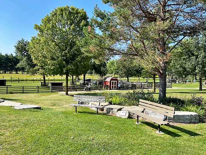 Shaded benches strategically placed for contemplating nature or just resting tired feet.