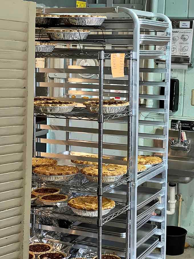 Cooling racks loaded with fresh pies, proof that heaven might actually exist in Atlantic Beach.