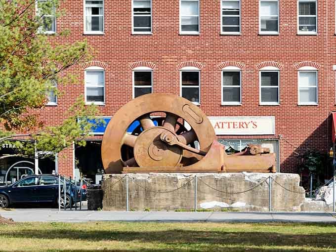 That massive flywheel sculpture celebrates industrial heritage without being boring about it, impressive engineering as art.