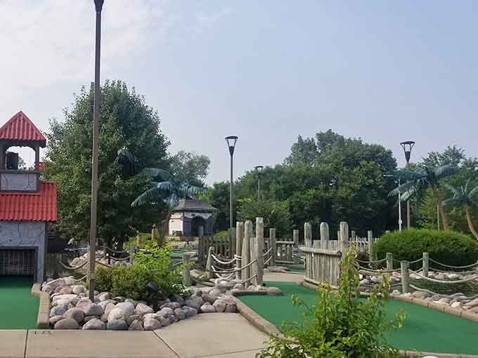 Landscaping and structures blend together like they've been planning this pirate party for years now.