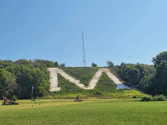 The giant "M" on Platte Mound stands as Platteville's landmark, visible proof that college towns have personality beyond just pizza delivery.