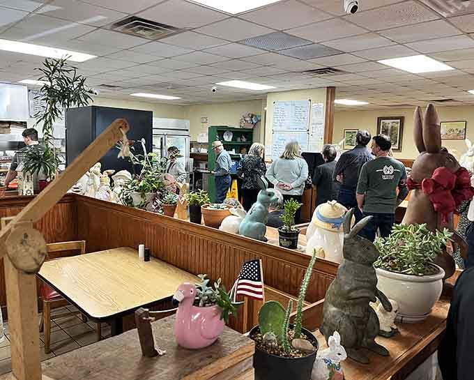 Rabbit figurines and potted plants add homey touches that remind you this isn't some corporate chain restaurant.