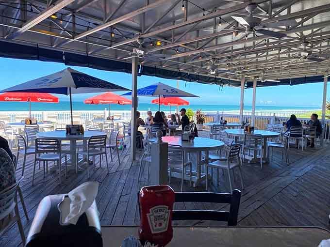 The outdoor patio offers unobstructed Atlantic views where dolphins occasionally upstage your lunch with impromptu performances.