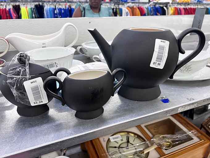 This sleek matte black tea set is proof that elegance doesn't have to cost your entire paycheck or retirement fund.