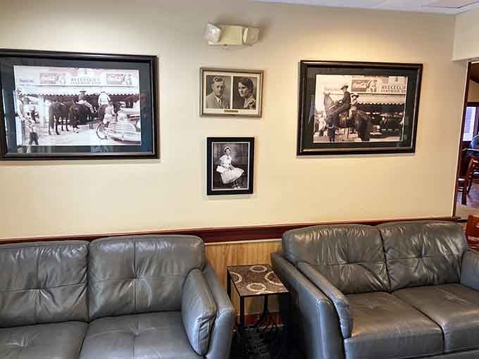 Vintage photographs on the walls whisper stories of decades past, connecting today's diners with the restaurant's rich history and heritage.