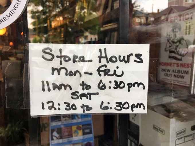 Handwritten store hours that feel refreshingly human in our digital age, like a note from a friend instead of corporate.