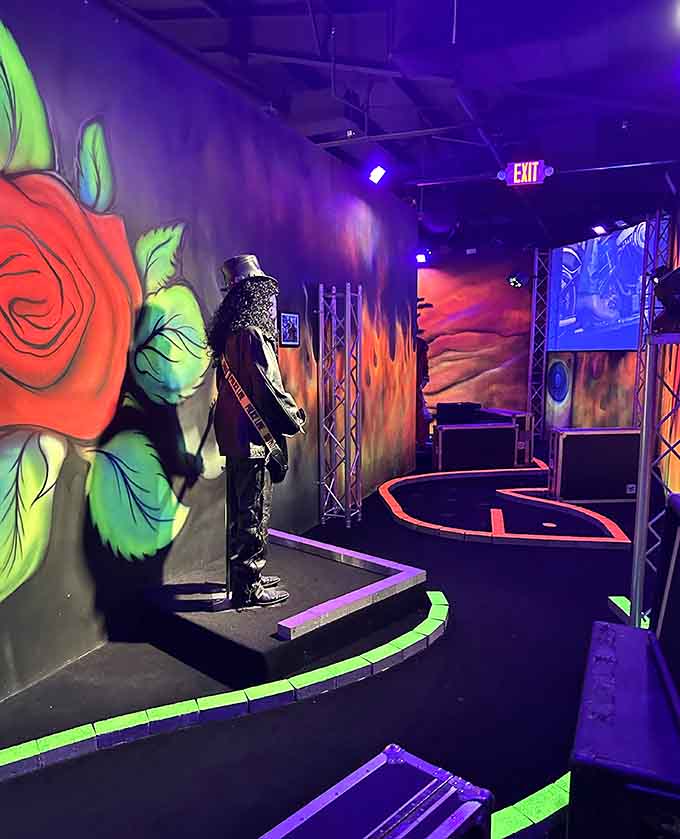 Neon flames and dark corridors create atmosphere thicker than the fog from your old dry ice experiments.