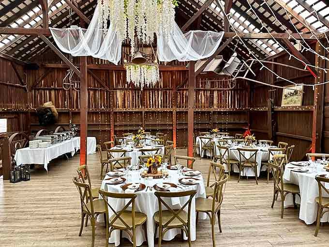 Their event barn transforms into whatever celebration you're dreaming up, chandelier and all included.