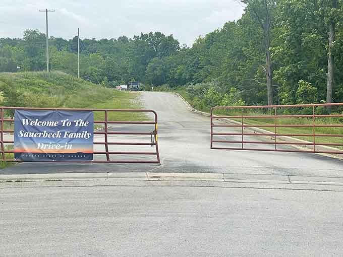 The welcoming entrance gate beckons visitors down the drive, promising an evening of nostalgia and family-friendly fun ahead.