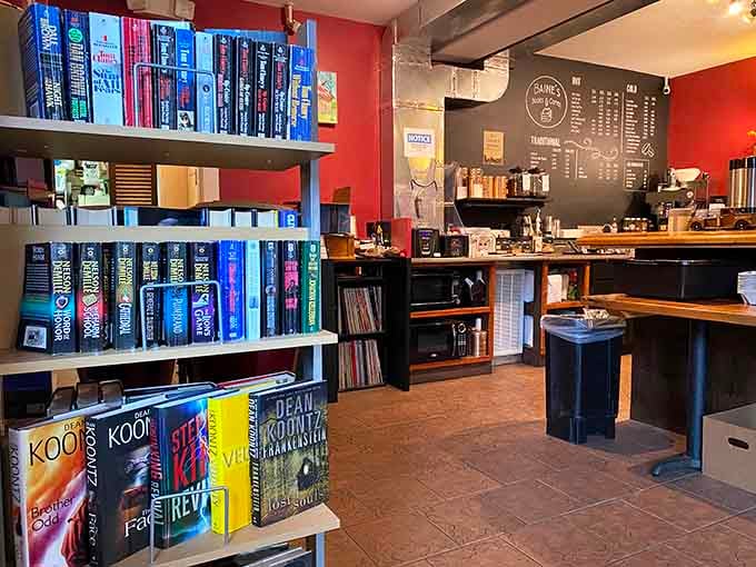 Books and coffee share cozy quarters in this literary haven, combining life's two most essential comfort beverages.