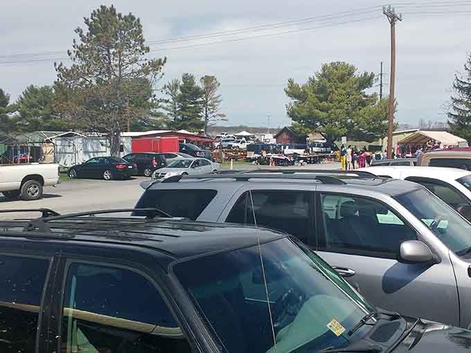 A parking lot this full means either a concert or incredible bargains, and there's no stage.