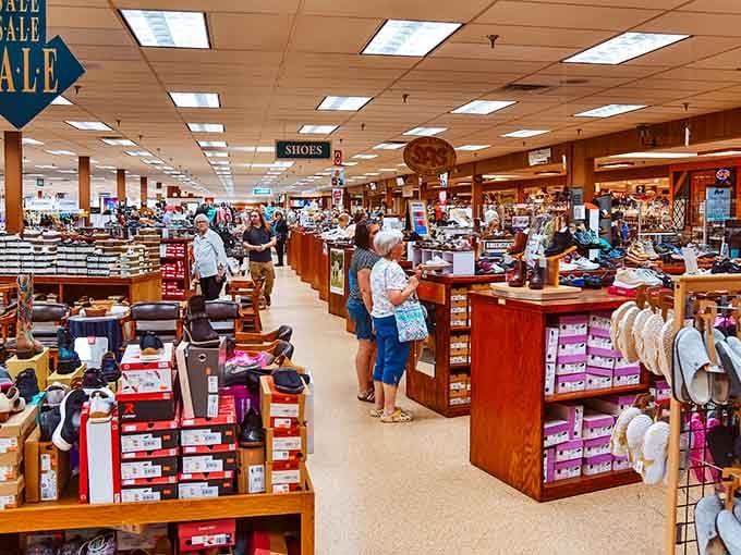 Inside Yoder's Shopping Center, wooden displays hold everything from work boots to dreams, all reasonably priced and locally sourced.