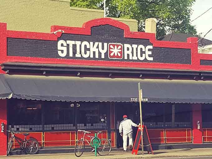 Even at night, Sticky Rice shines bright, inviting you in for unforgettable food and good times.
