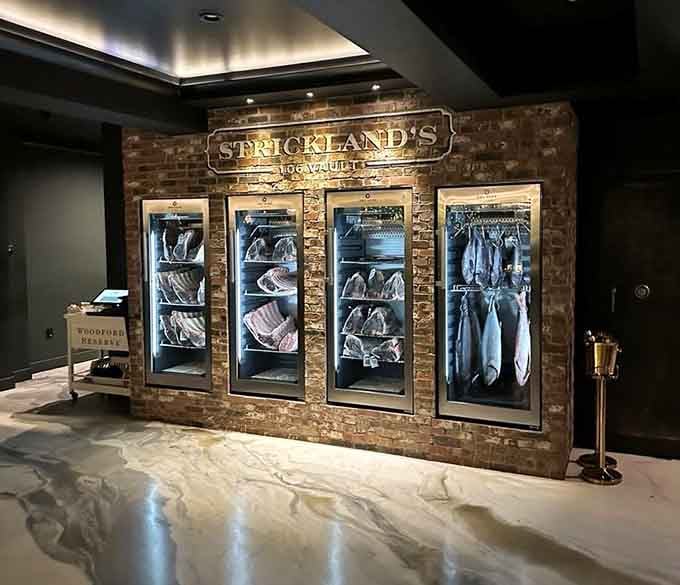 The vault displays aging beef like precious jewels, because that's exactly what these cuts have become over time.