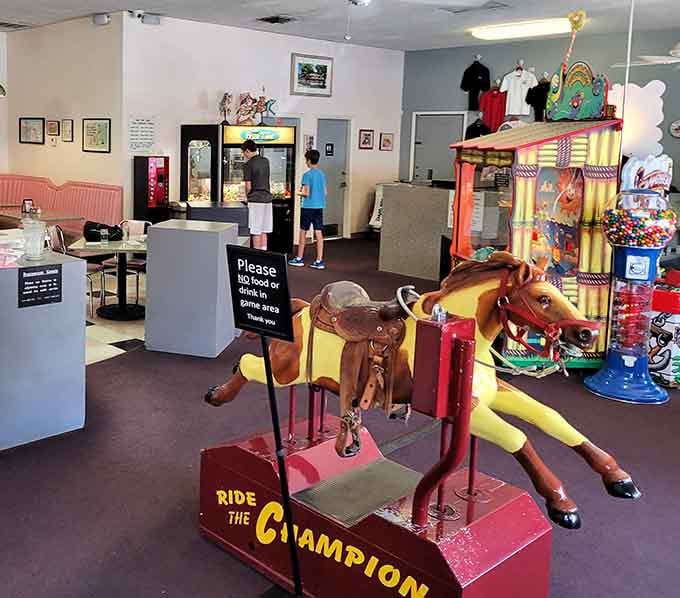Vintage coin-operated rides wait patiently for the next generation of sugar-fueled kids ready to ride that champion horse.