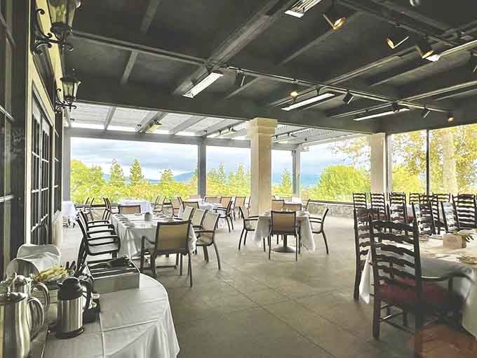 The patio offers al fresco dining with views that make you forget you're technically still in suburbia.