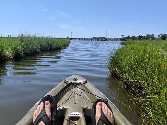 Kayaking through marshland offers the kind of peaceful escape that cowboys definitely missed out on.