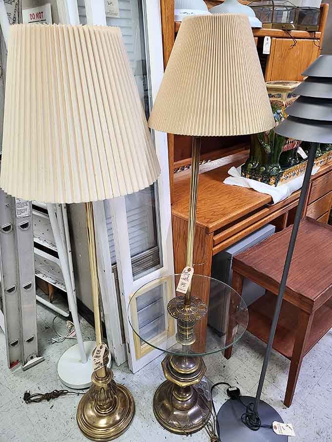Vintage floor lamps with pleated shades bringing that classic elegance your living room's been missing.