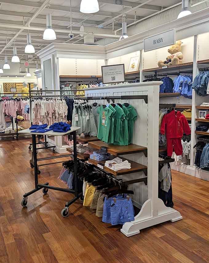 Children's clothing organized with military precision, making it almost too easy to outfit the entire elementary school roster affordably.