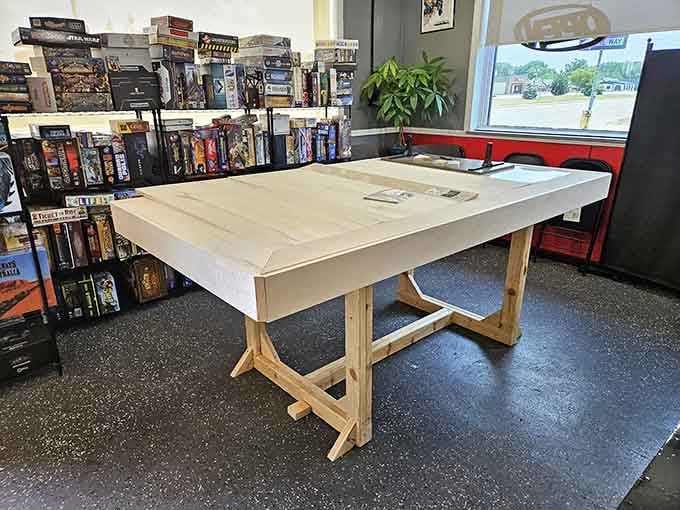 Custom wooden gaming tables built for epic campaigns fueled by even more epic bowls of noodles.