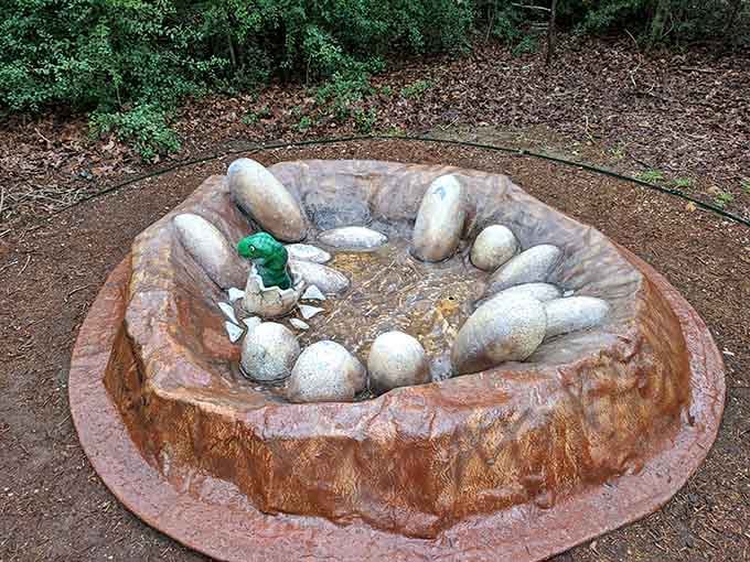 This nest holds the promise of baby dinosaurs, though thankfully these eggs will never actually hatch today.