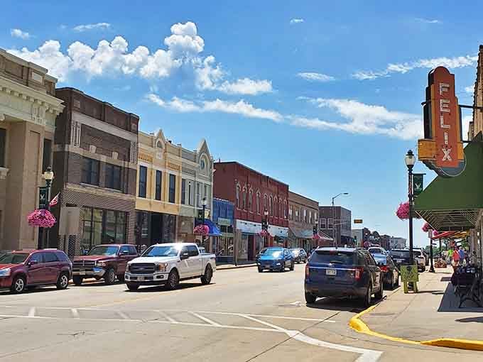 Classic small-town Wisconsin charm with colorful storefronts that make you want to park and explore everything.