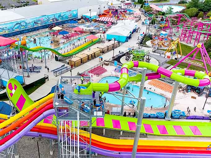 From above, the whole complex looks like someone spilled a rainbow of fun across Mount Laurel Township.
