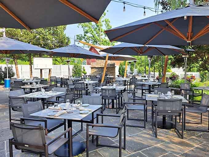 When the weather cooperates, this patio becomes the kind of outdoor dining spot that makes you forget you're still in Maryland.