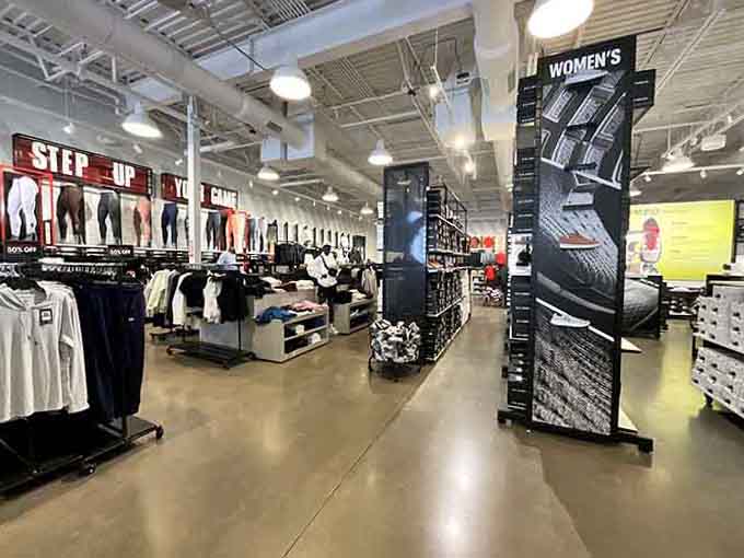 Athletic apparel sections stretch wide with options for every sport, even ones you'll never actually play but look good trying.