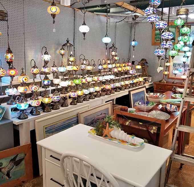 Mosaic table lamps glowing like jeweled treasures, adding exotic ambiance to any room that needs personality and light.