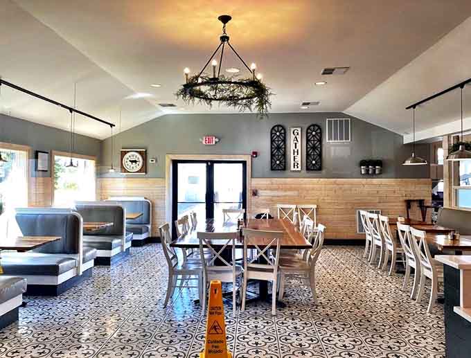 The dining room manages to feel spacious and cozy simultaneously, like your friend's house if they had impeccable taste always.