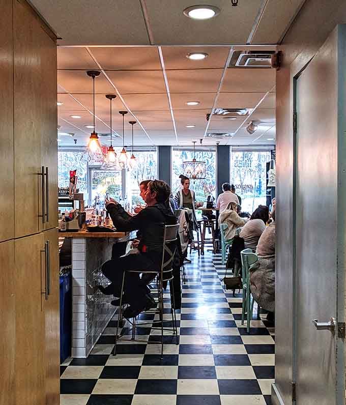 The narrow dining room buzzes with happy conversation as diners enjoy globally inspired dishes in this intimate, friendly space.