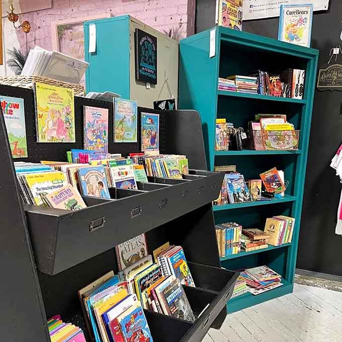 Children's books in painted shelves because even the youngest readers deserve beautifully curated literary adventures.