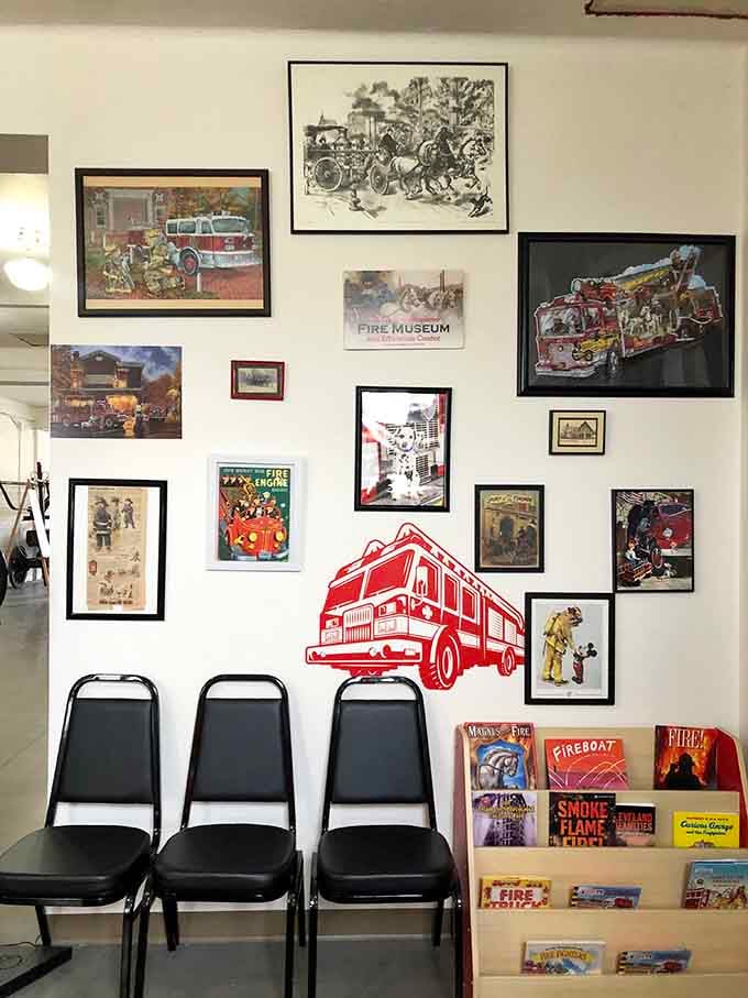 Framed firefighting memories cover the walls, each photograph and illustration preserving moments of bravery, community, and Cleveland's proud heritage.