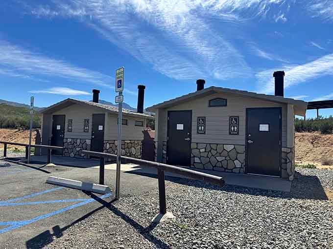 Modern restroom facilities at the trailhead, civilization's last gift before you venture into the beautiful, unforgiving wilderness ahead.