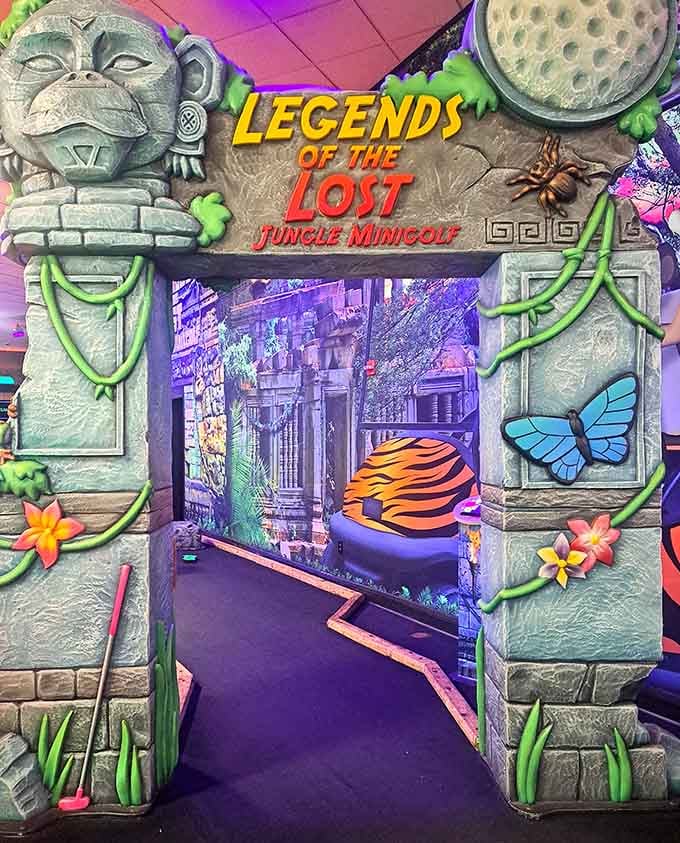 Legends of the Lost Jungle mini golf: where your putting skills meet ancient temple theming and somehow it all works.