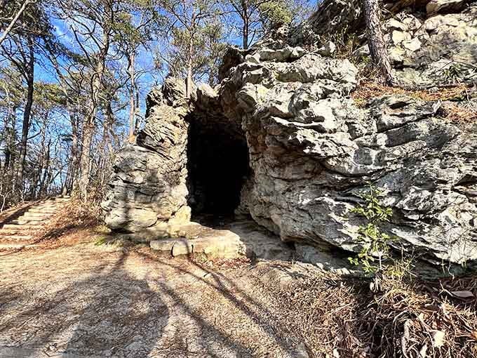 The cave opening in different light shows how this natural wonder transforms throughout the day and seasons.