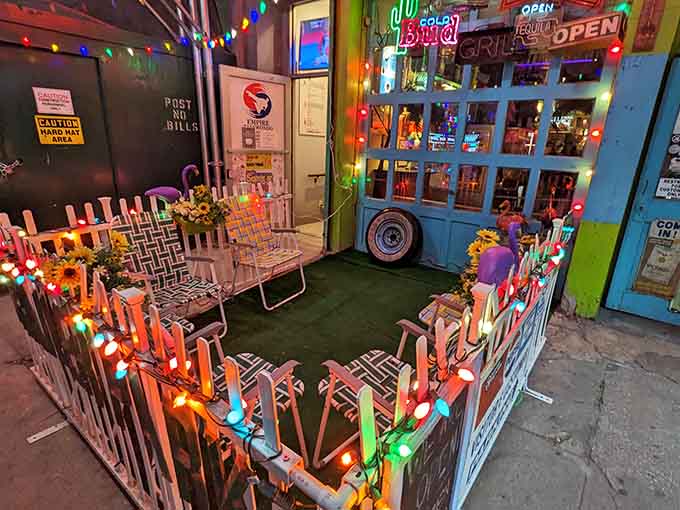 The outdoor space proves that kitsch knows no boundaries, spilling joyfully onto the Chelsea sidewalk.