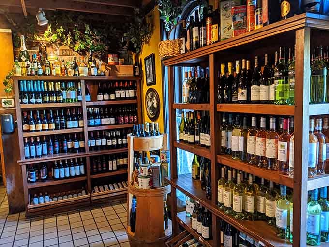 Wine shelves that look like a library for adults who made excellent decisions about their evening plans.